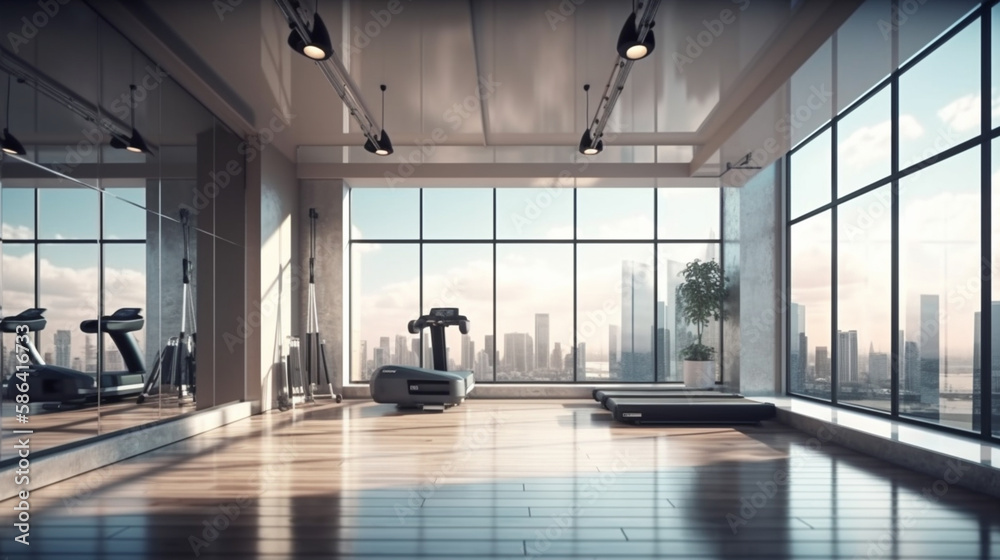 Modern luxury gym interior with swimming pool, empty mock up place on ...