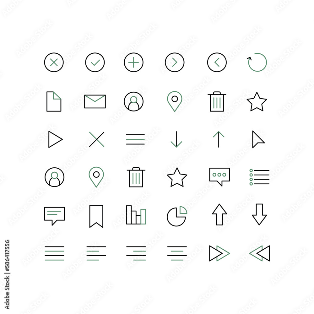 Set of Media and Web icons in line style. Vector illustration. UI UX interface icons. User ...