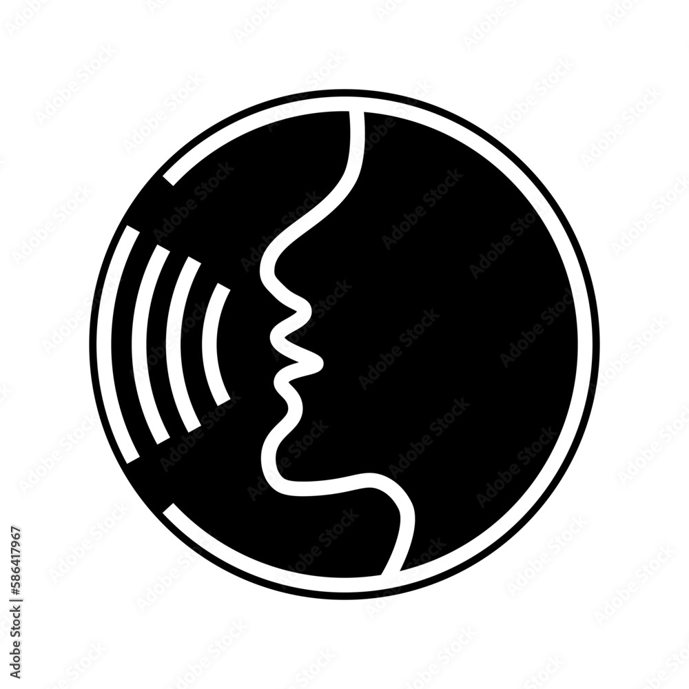 Voice recognition concept. Voice control black line icon.Speaking icon ...