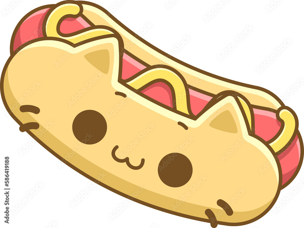 Hot dog vector, ilustración de hot dog kawaii, hot dog con forma de ...