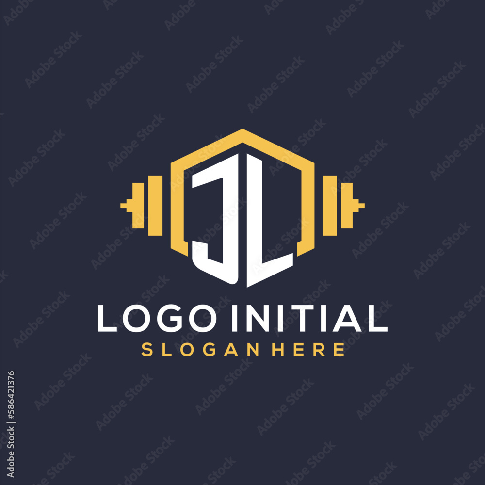 Initial JL logo design for fitness center with creative dumbbell ...