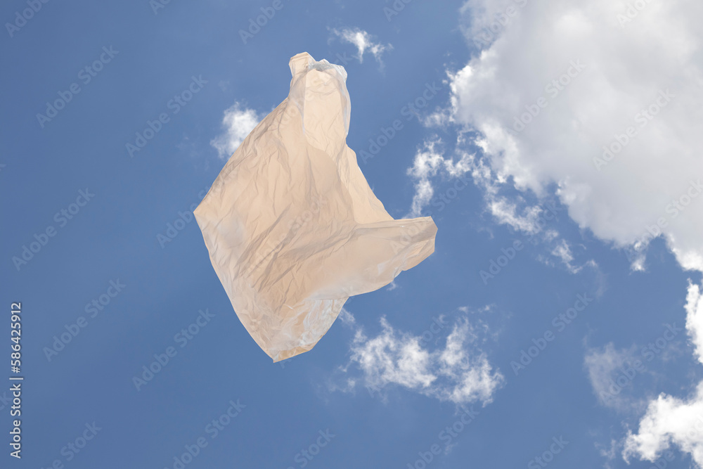 plastic bags flying in the sky conveying the problem of plastic waste ...