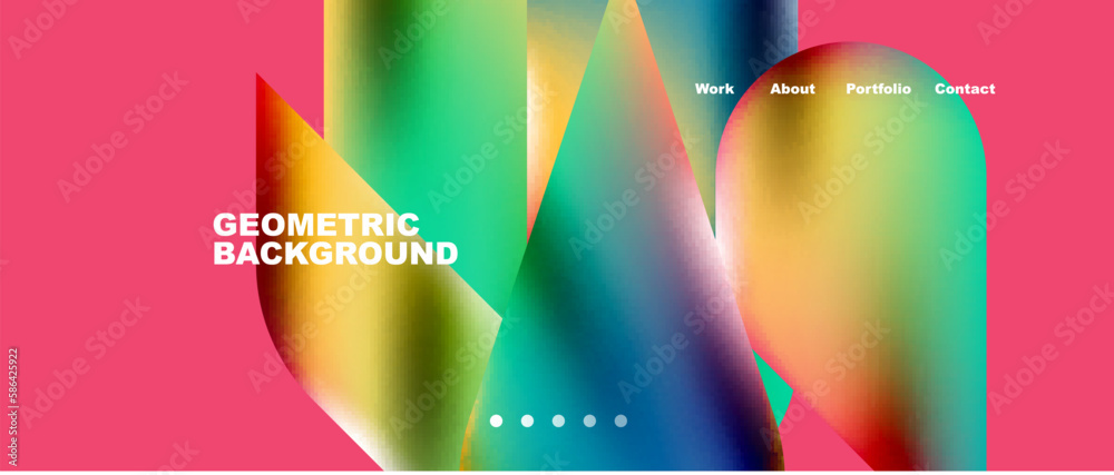 Glassmorphism landing page background template. Colorful glass shapes ...