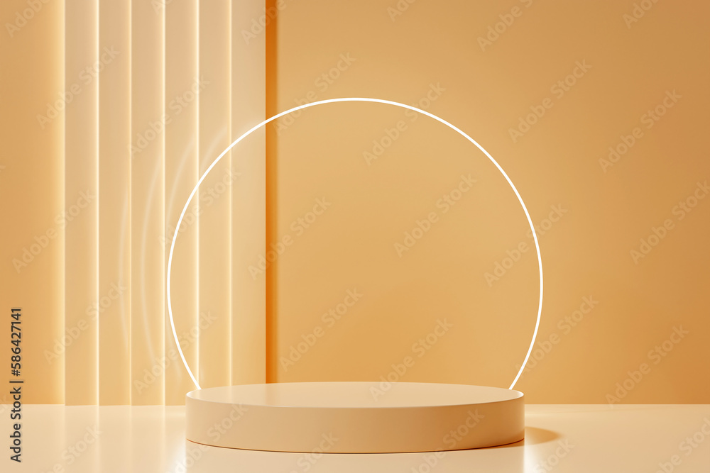 3D render gold color background with geometric shapes, pedestal empty ...