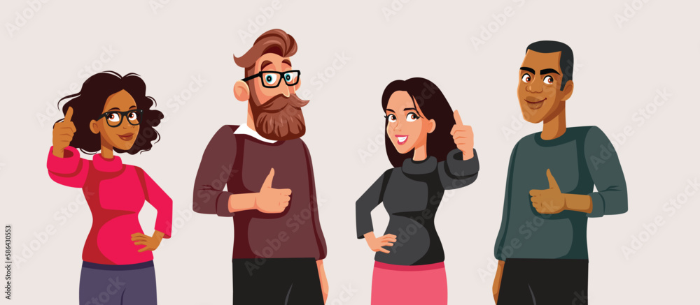 Group of People Holding Thumbs up Feeling Optimistic Vector Cartoon ...