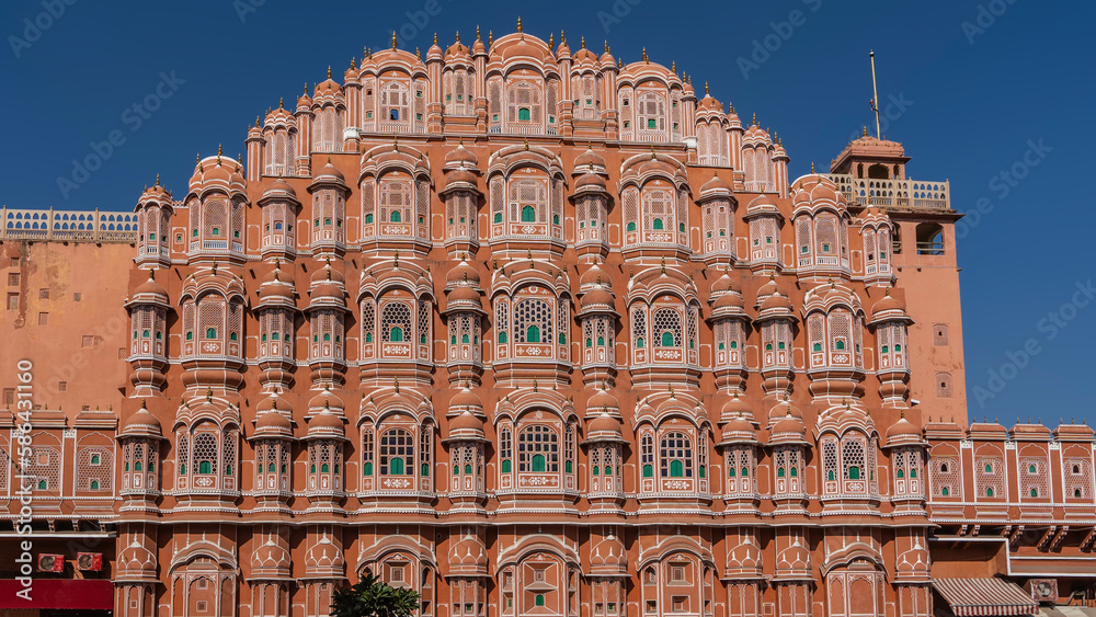 The beautiful Palace of Winds - Hawa Mahal against the blue sky. The ...