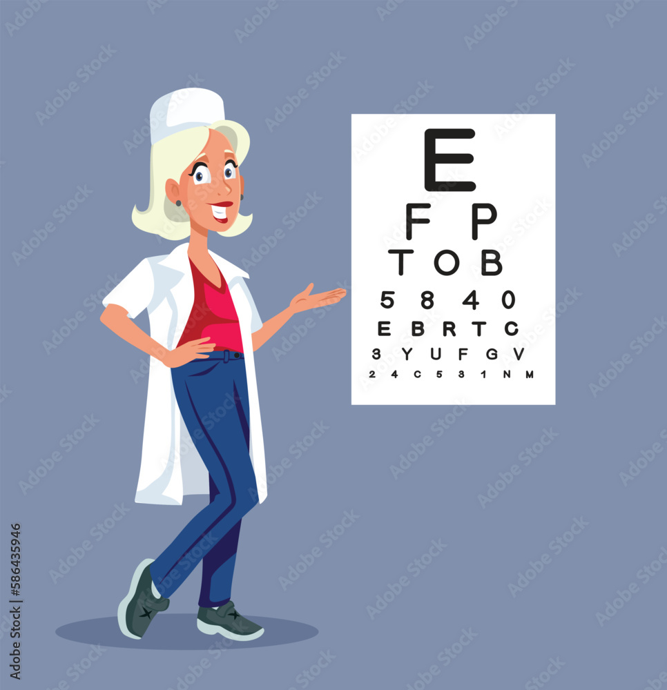Professional Optometrist Pointing to a Snellen Chart Vector Character ...