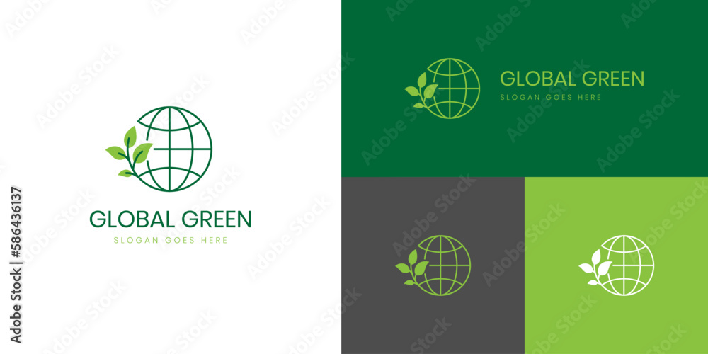 nature globe and earth leaf logo icon design, Planet Earth with plant ...