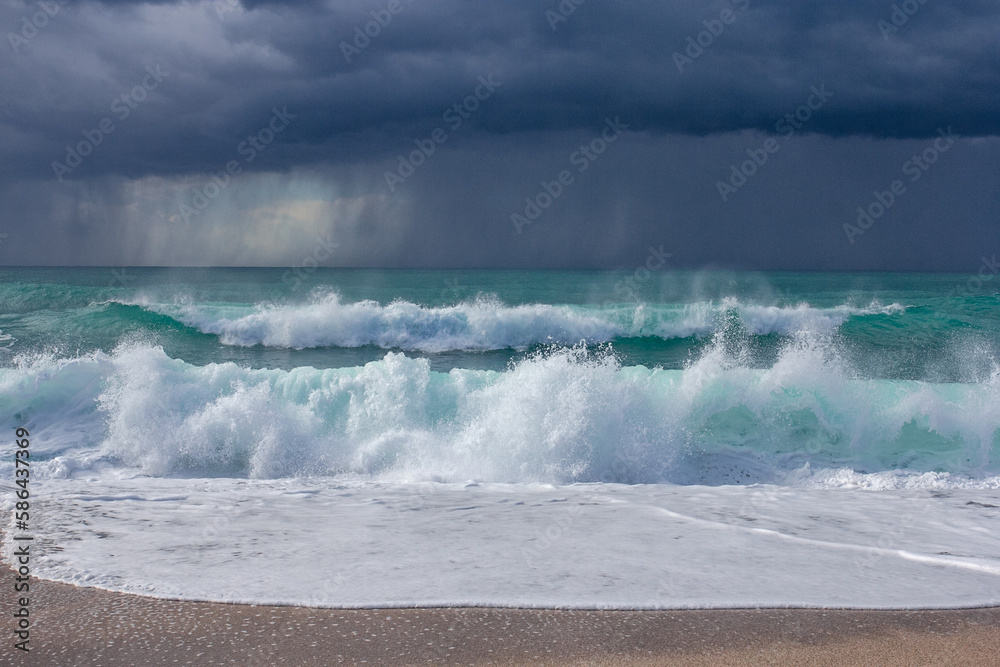 Big storm waves of Mediterranean sea on Alanya beach Turkey coast Stock ...
