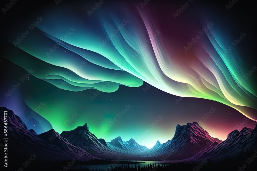 Northern Lights (Aurora Borealis) or Polar Lights (2D Artwork) on a ...