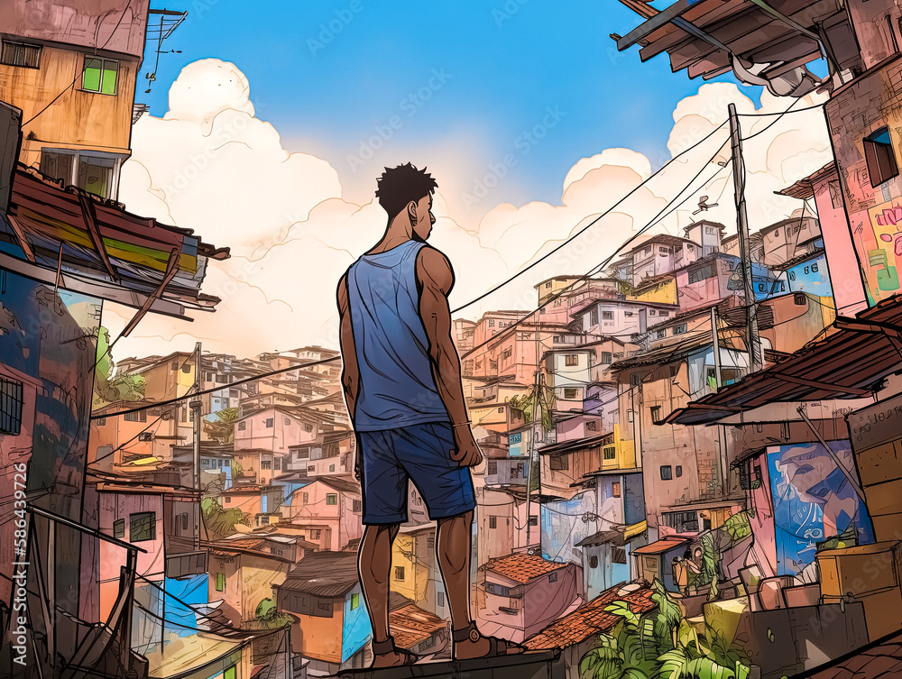 boy standing on roof top indian slam, lofi girl style art A calming lo ...