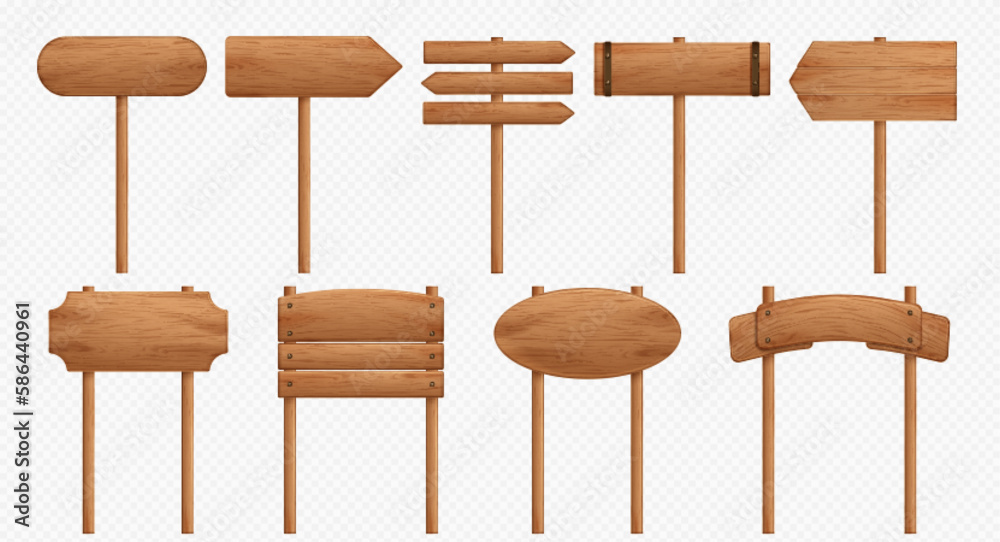Realistic set of wooden sign posts isolated on transparent background ...