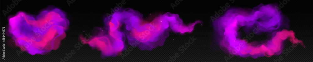 Magic purple powder and smoke cloud vector effect. Abstract vapor ...