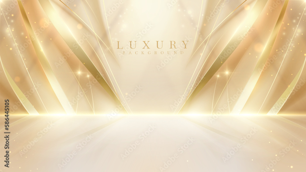 Luxury cream color background with golden curve line elements and gold ...