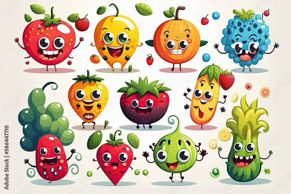 cartoon characters of fruit, happy and smile, cute fruit monsters ...