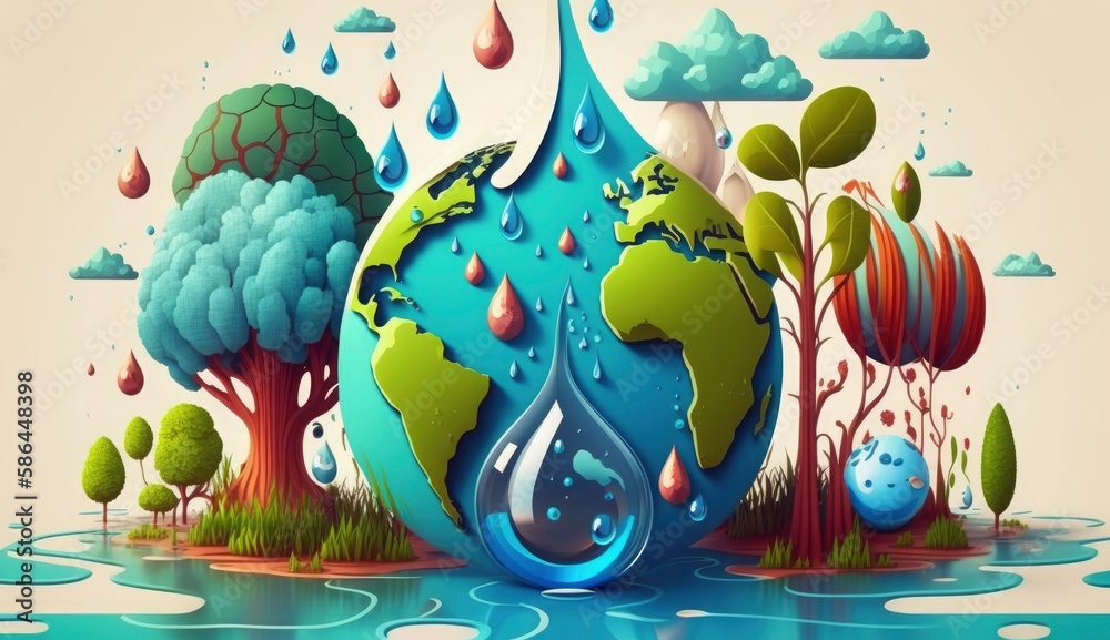 concept of ecology and world water day .Cartoon art, world earth day ...