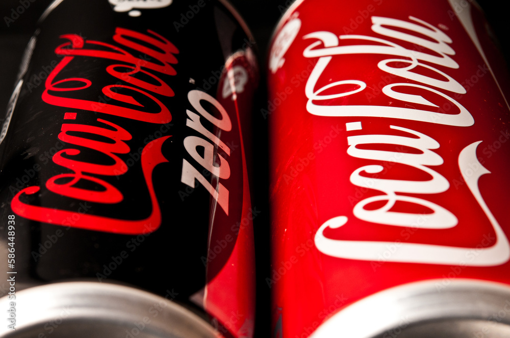cans of Coca Cola normal and Zero Stock Photo | Adobe Stock