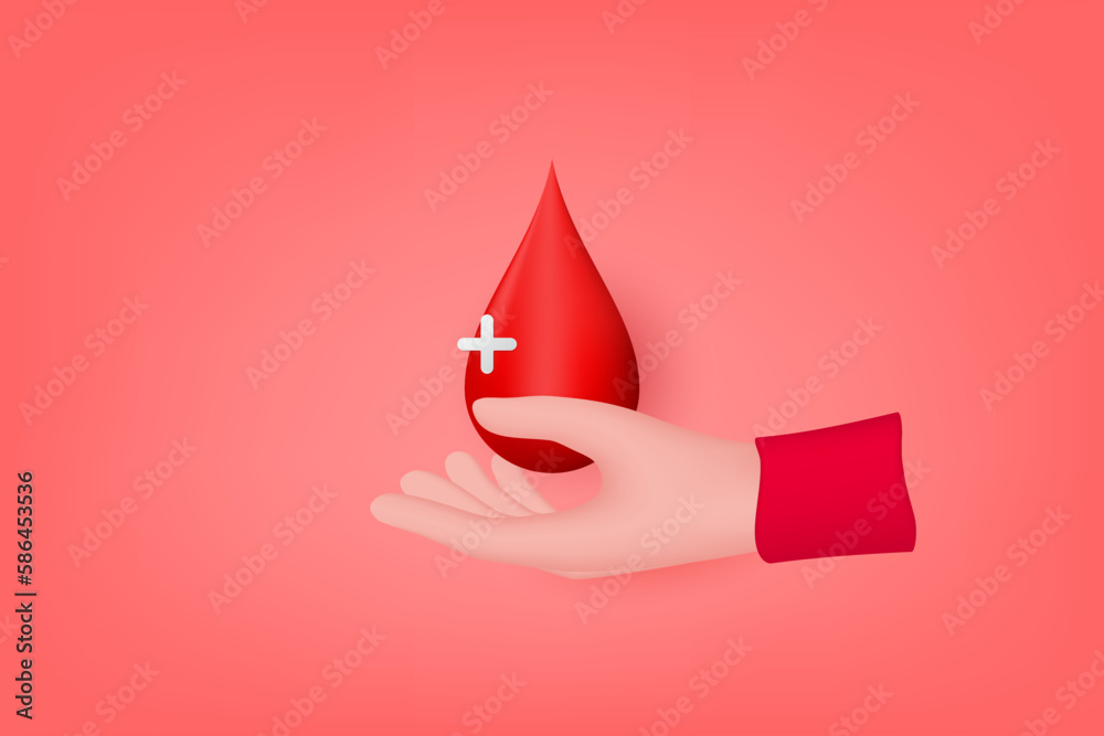 3d hand holding blood droplet, blood donation concept. World Blood ...