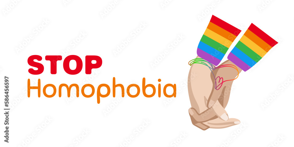 Vecteur Stock Rainbow stop sign with a hands and text Stop Homophobia ...