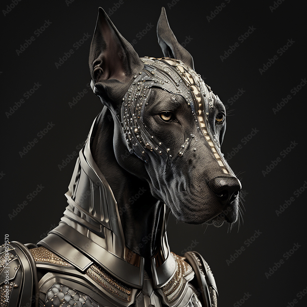 Realistic lifelike great dane dog doggy pup in high end cyberpunk cyber ...