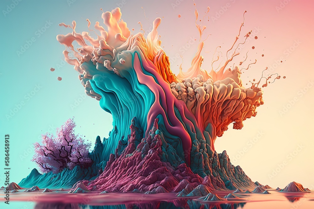 Vibrant 3D painting: Surrealistic, flowing textures meet colorful ...