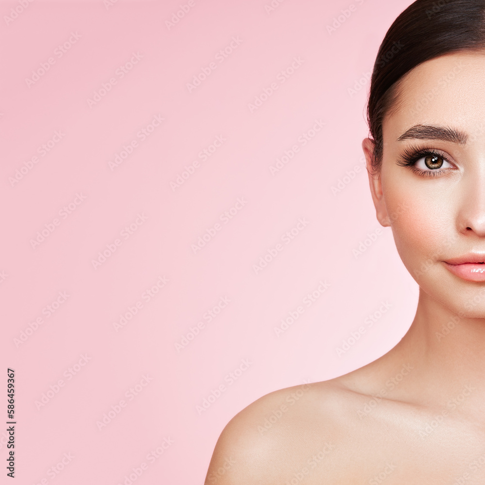 Portrait beautiful young woman with clean fresh skin. Model with ...