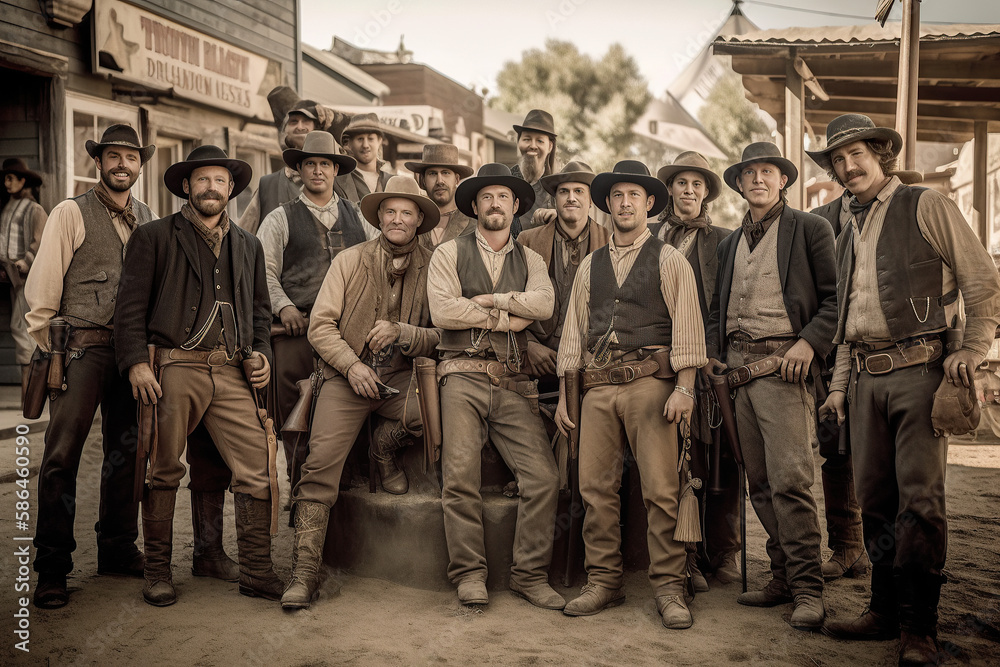 Wild West Gathering. Cowboys Posed for a Group Photo in the 19th ...
