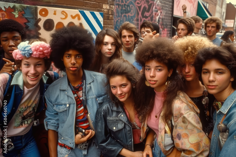 80s Memories. Group of teenagers gather for a group photo in 1985 ...