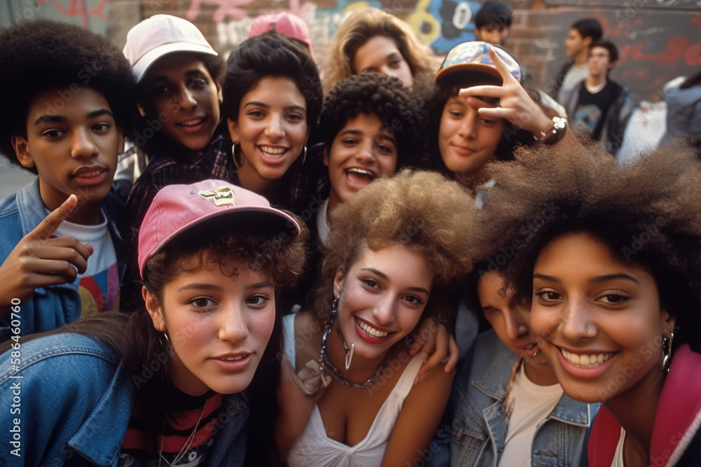 80s Memories. Group of teenagers gather for a group photo in 1985 ...