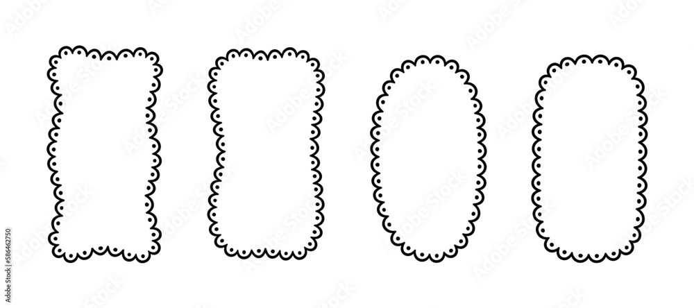 Doodle retangle and oval scalloped frames. Hand drawn scalloped edge ...