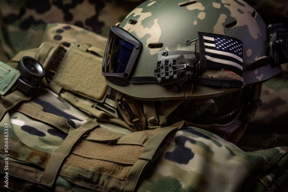 Special Forces FAST Helmet with US Flag, Night Vision Goggles, Multicam ...