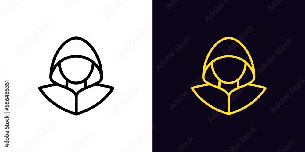 Outline hacker icon, with editable stroke. Hacker with hood, cyber ...