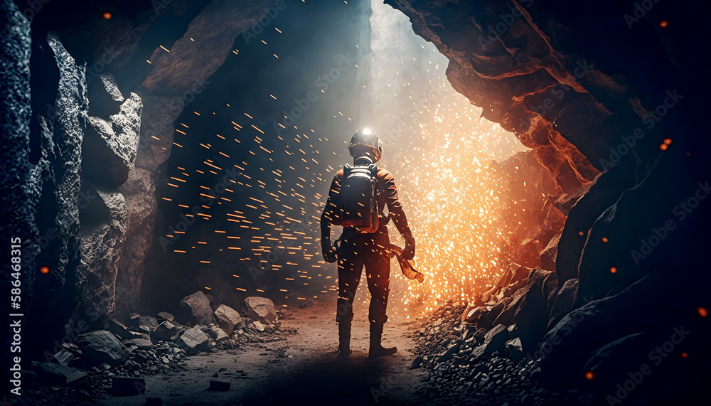 Industrial explosion incident in coal mine, sparks and flames ...