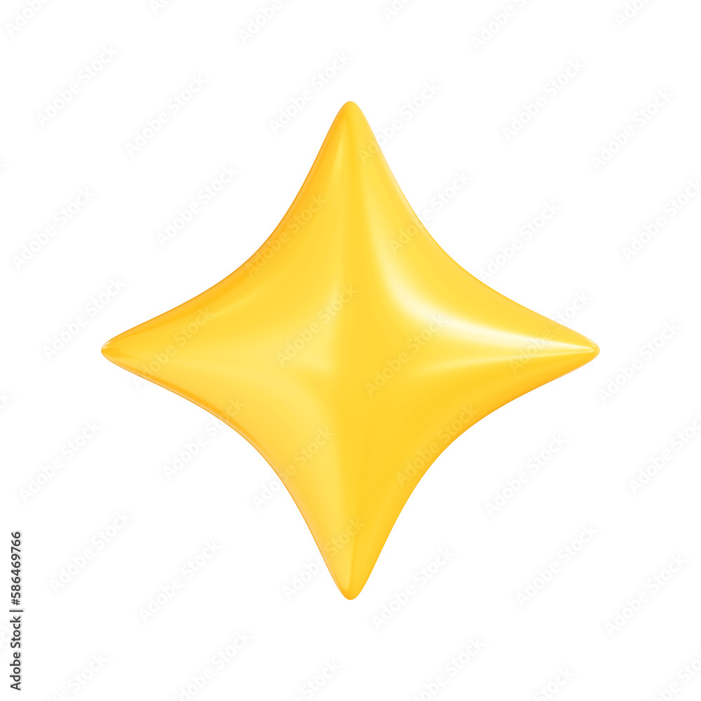 Four pointed golden star icon. Realistic 4 point yellow star. 3D render ...