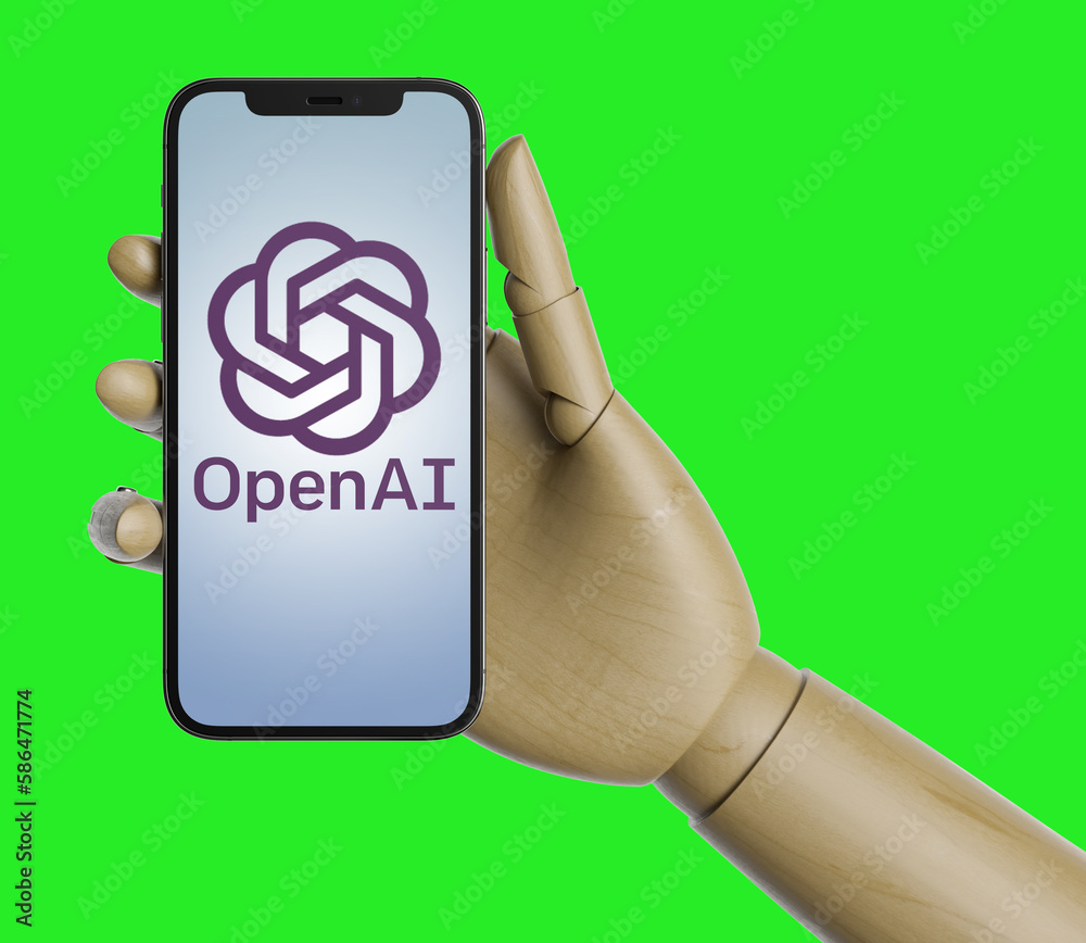 CHAT GPT - OpenAI Template in green screen Robot Hand Holding iPhone ...