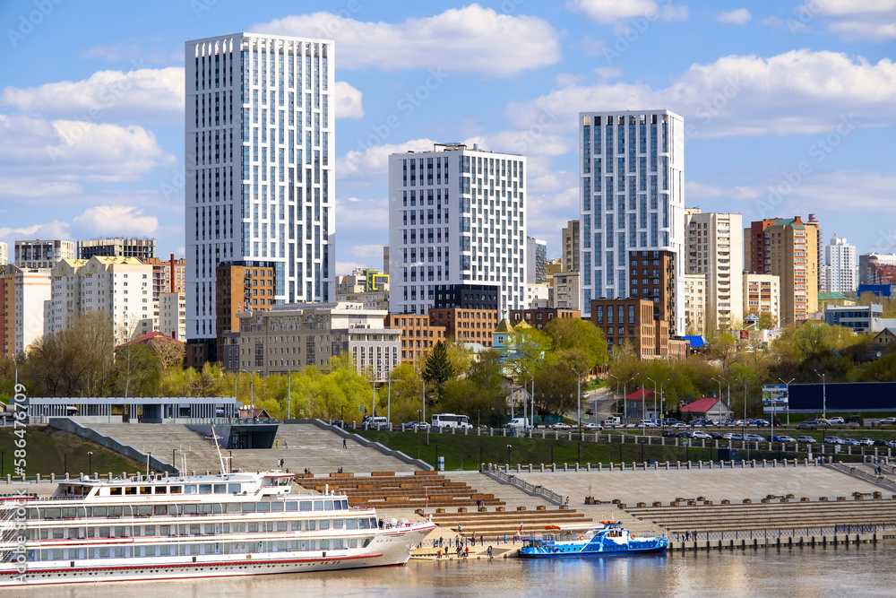 Embankment and pier of the city of Ufa on a May day Stock Photo | Adobe ...