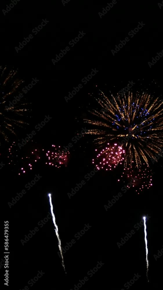 vertical footage of seamless looping of real firework background during ...
