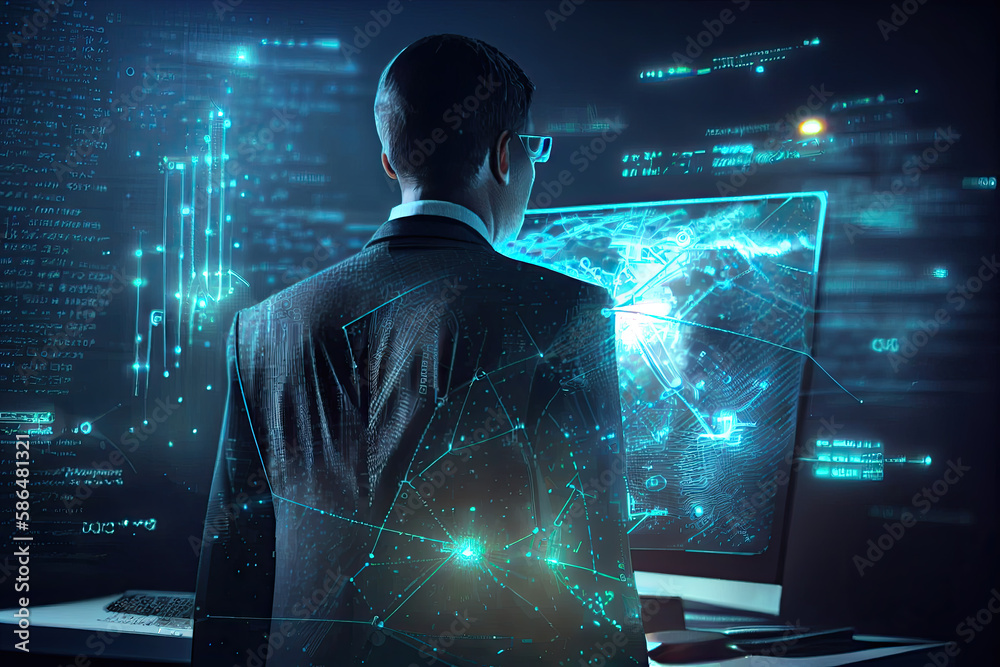 concept of AI helping people, cooperation at work with modern ...