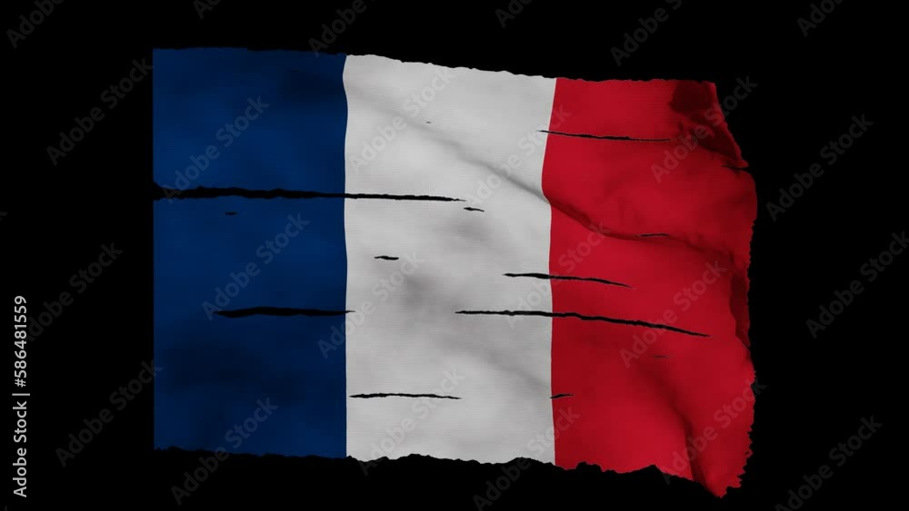Torn, damaged, unattached flag of France with transparent background ...