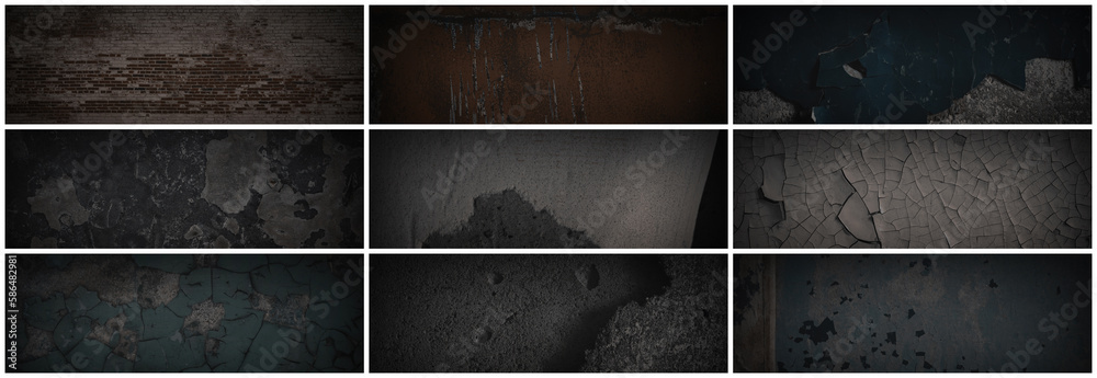 Set of dark panoramic background textures. Collection of wide textures ...