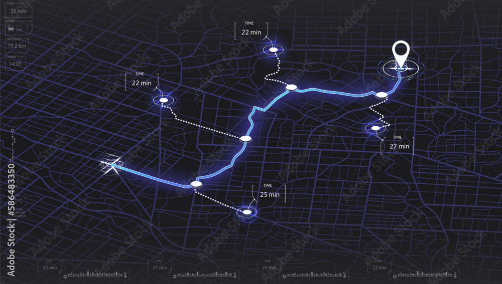 Map mobile app planning travel. Isometric map. City map route, location ...