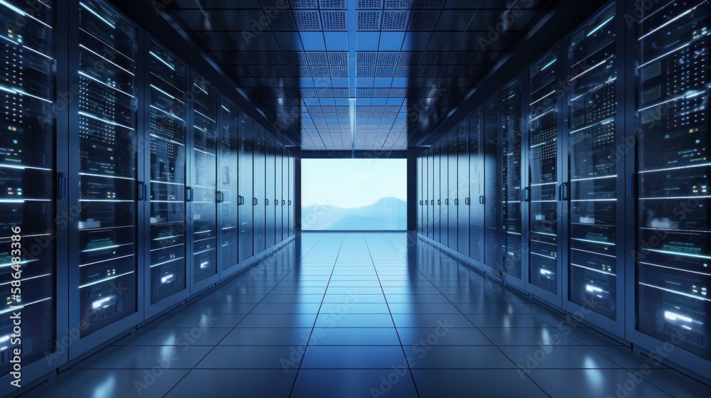 Network and internet communication technology concept, data center ...