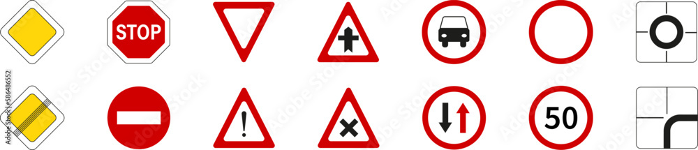 Set of road signs. Basic signs collection. International road icon ...