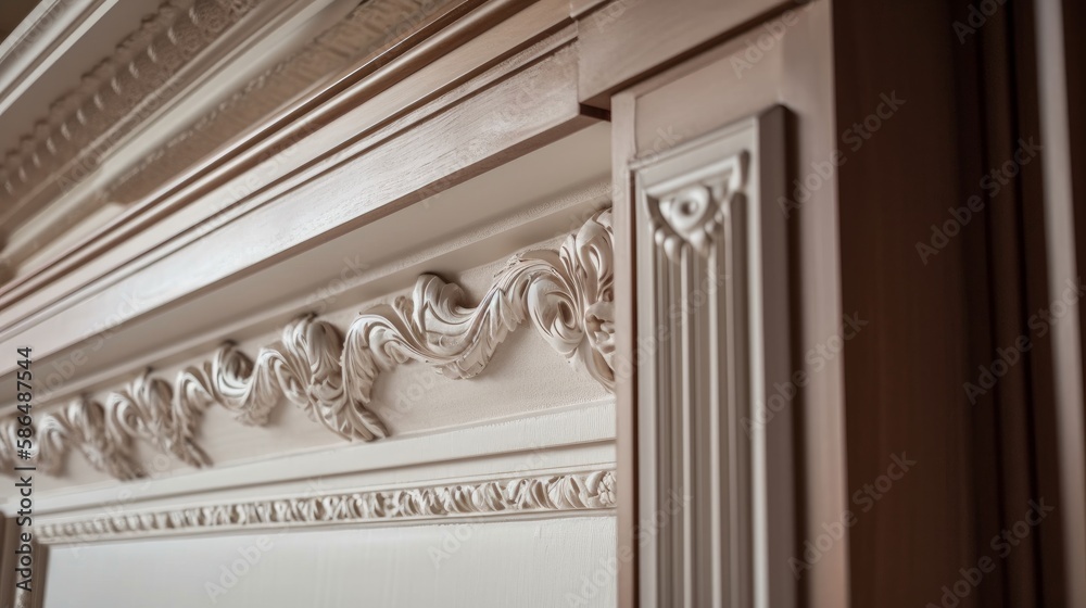 home interior detail design closeup of wall and door cornice treatment ...