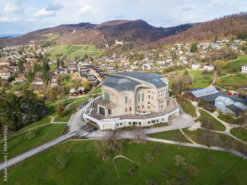 Dornach, Switzerland - March 27. 2023: Aerial image of the Goetheanum ...