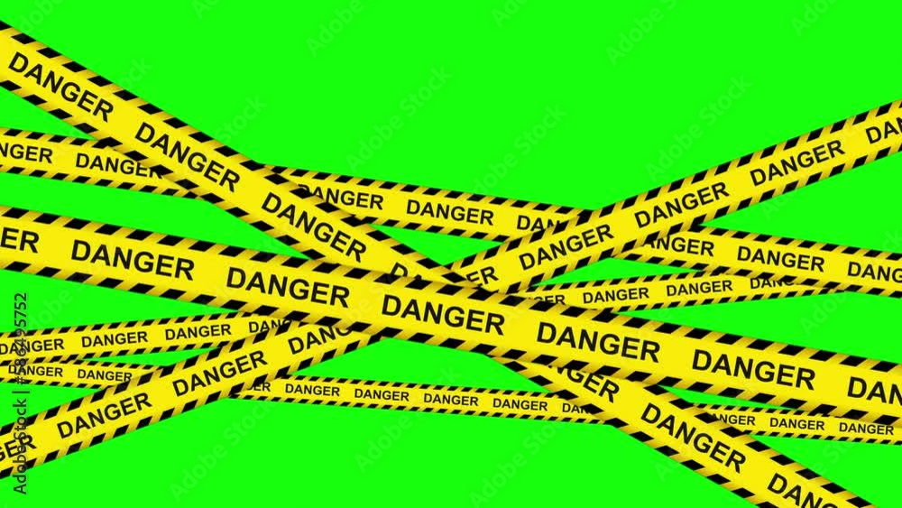 Video of a danger caution black yellow tapes stripes on chroma key ...