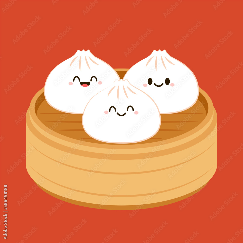 Cute Dim sum character, traditional Chinese dumplings, with funny ...