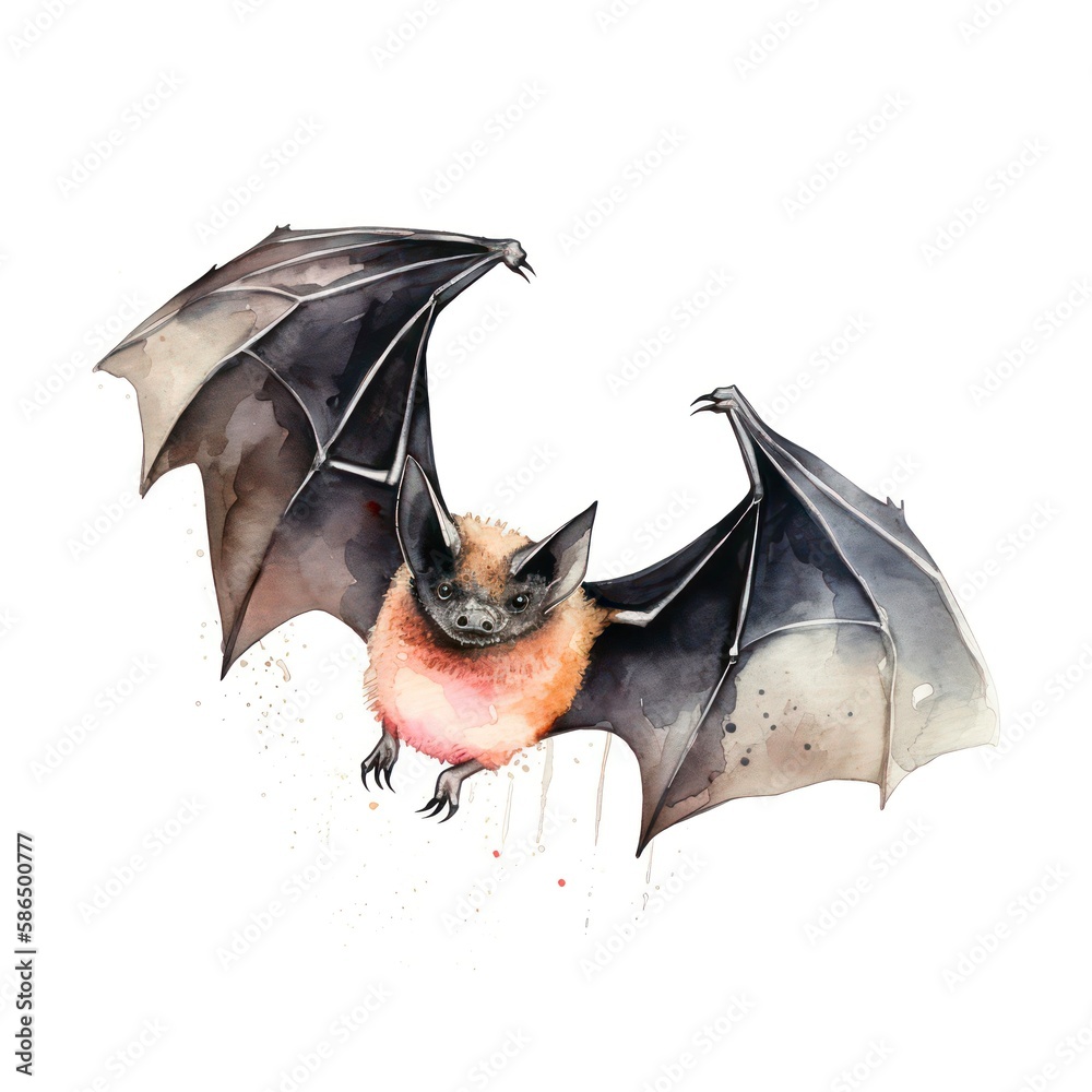 Flying black bat on white background, watercolor illustration ...