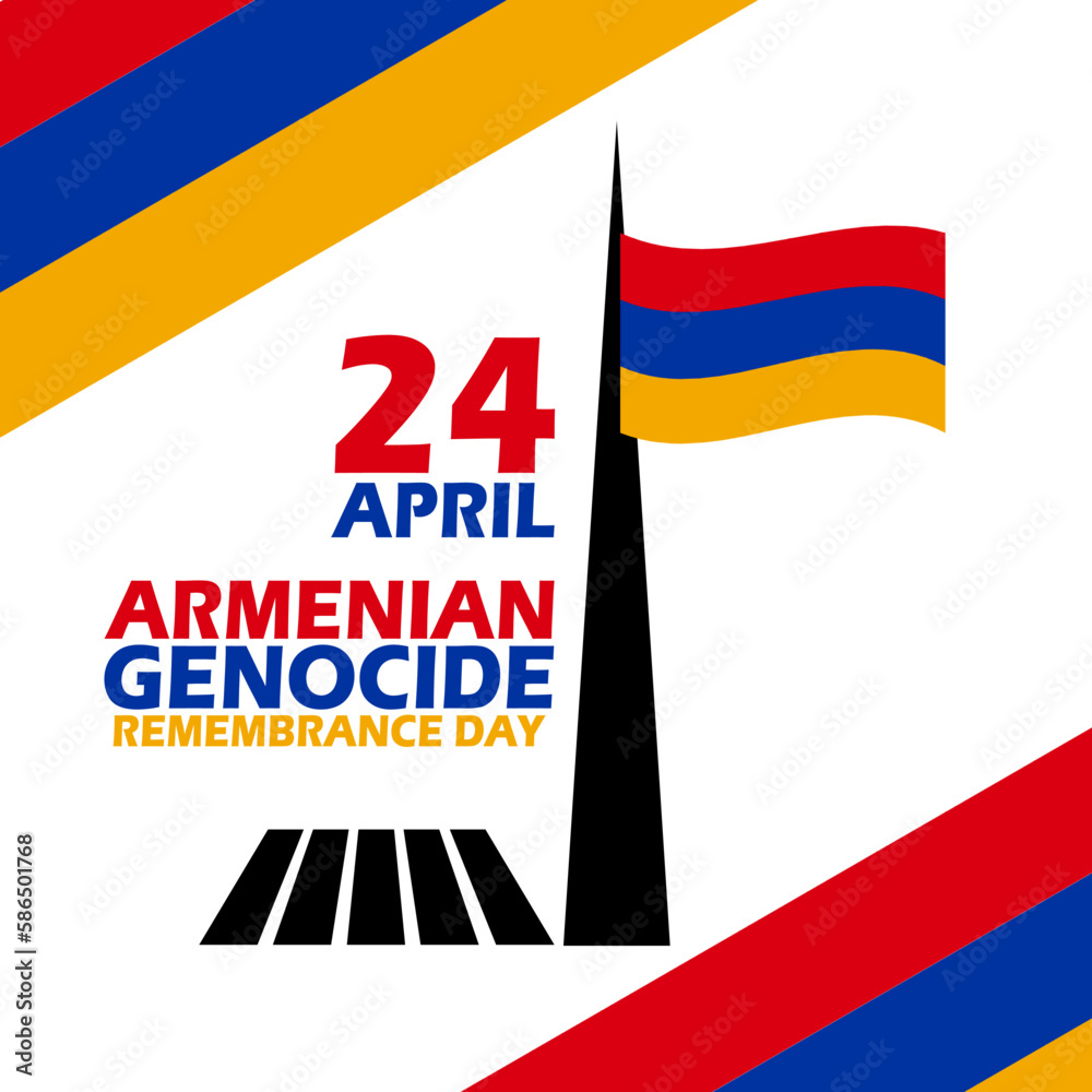 Armenian flag flying on a monument with bold text on white background ...