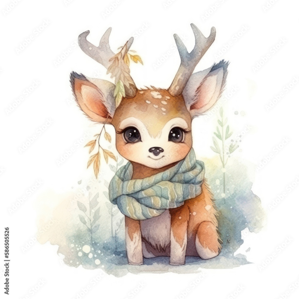 Cute portrait of deer. Drawing baby wild face isolated on white ...